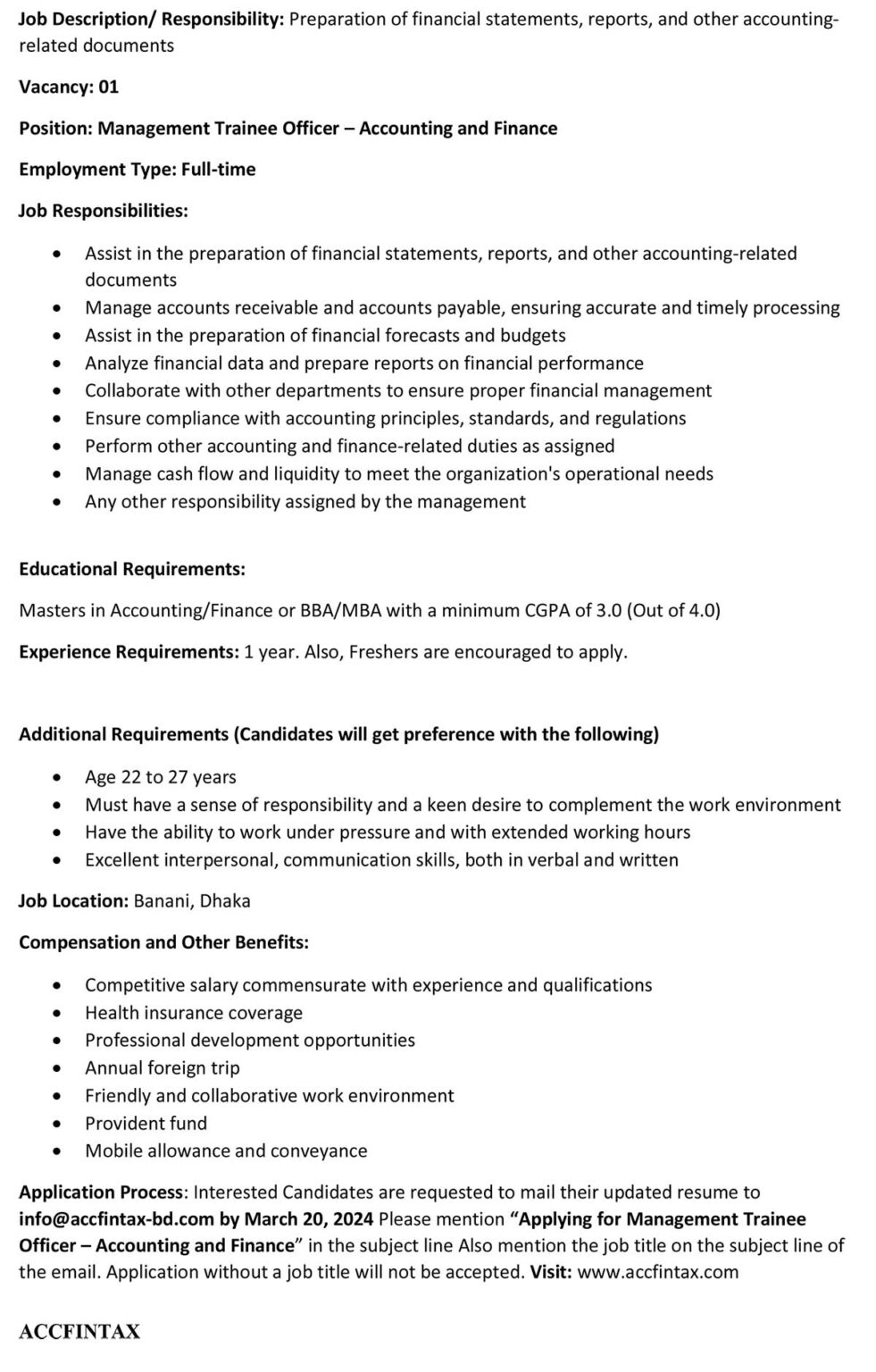 Trainee Officer - Accounting